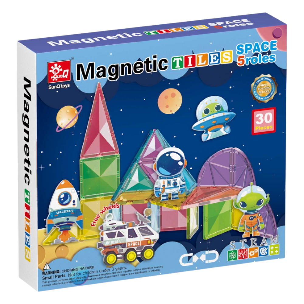 Magnetic Tiles - Space Adventure Set - 30 Pieces - BrainPlay