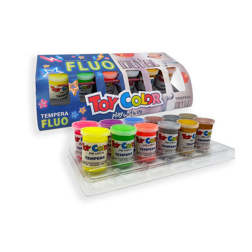 Toy Color - Ready Mix Poster Paint Pots - Fluorescent & Metallic - 12 ...