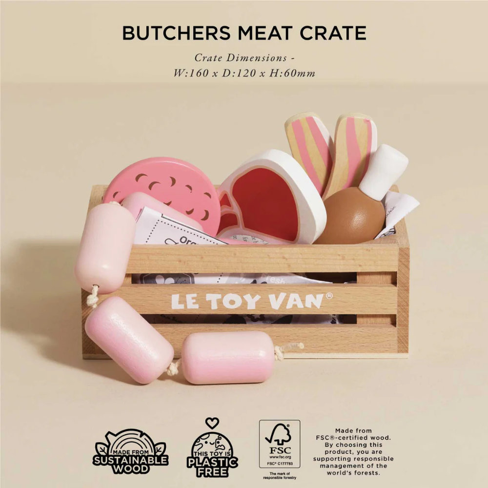 Le Toy Van - Pretend & Play - Wooden Butchers Meat Food Crate - 7pcs ...