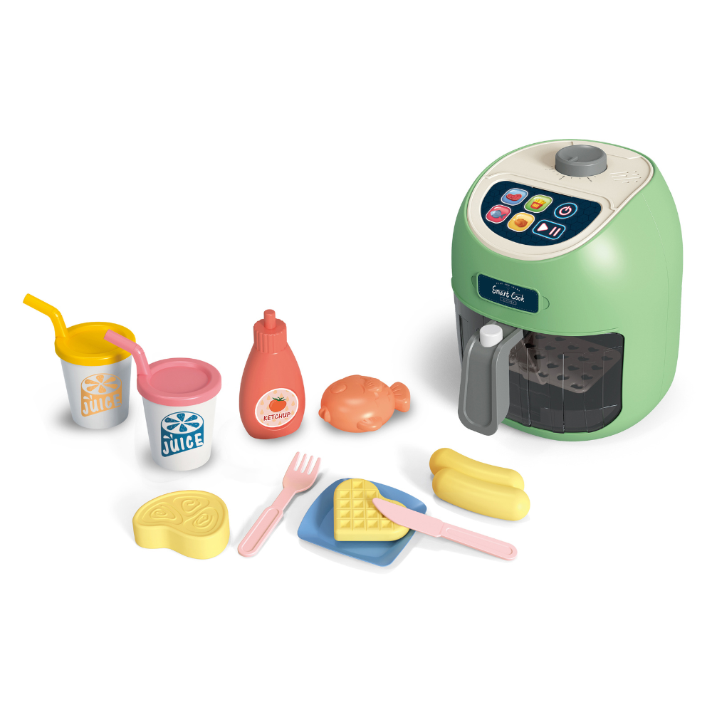 Pretend & Play Air Fryer Set with Lights, Sounds & Colour Changing Food ...