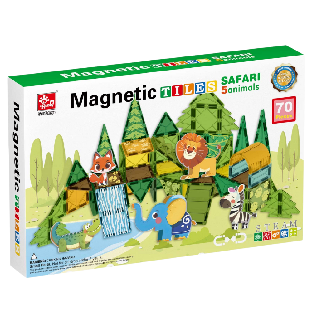 Magnetic Tiles - Wild Animals Set - 70 Pieces - BrainPlay