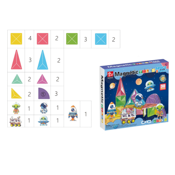 Magnetic Tiles - Space Adventure Set - 30 Pieces - BrainPlay