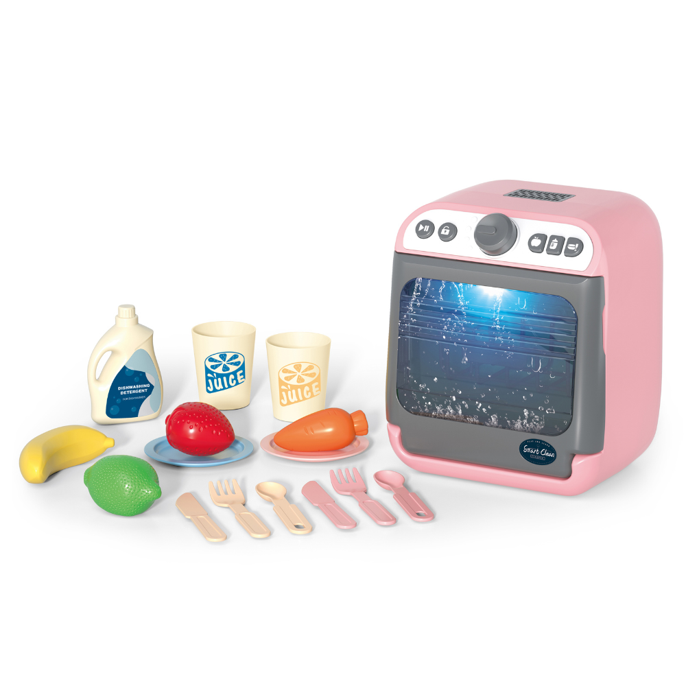 Pretend & Play Dishwasher Set with Sound, Lights & Accessories - Pink ...