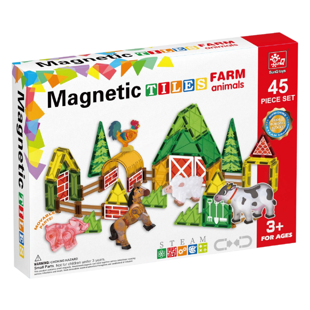 Magnetic Tiles - Farm Animal Set - 45 Pieces - BrainPlay