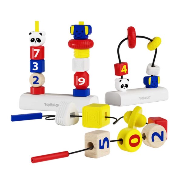 TopBright - 3-in-1 Fine Motor Stacking & Lacing Blocks Toy - BrainPlay