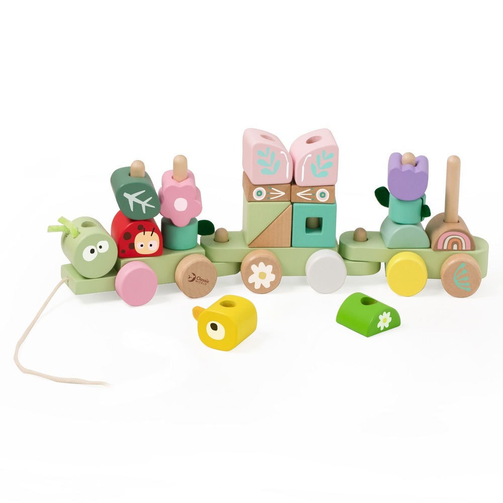 Classic World - Pull Train with Building Blocks - Wooden Jungle - 27pcs ...