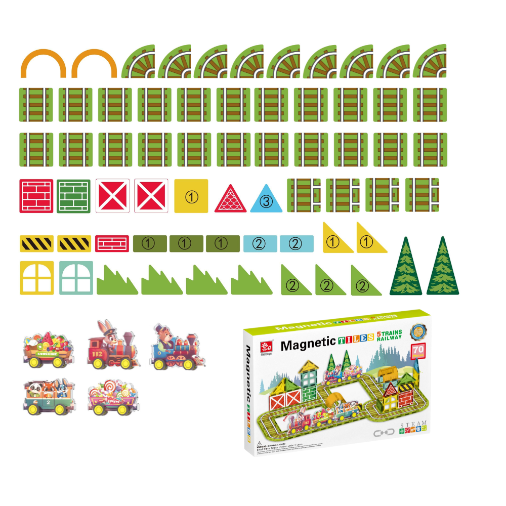 Magnetic Tiles - Railway Trains Set - 70 Pieces - BrainPlay