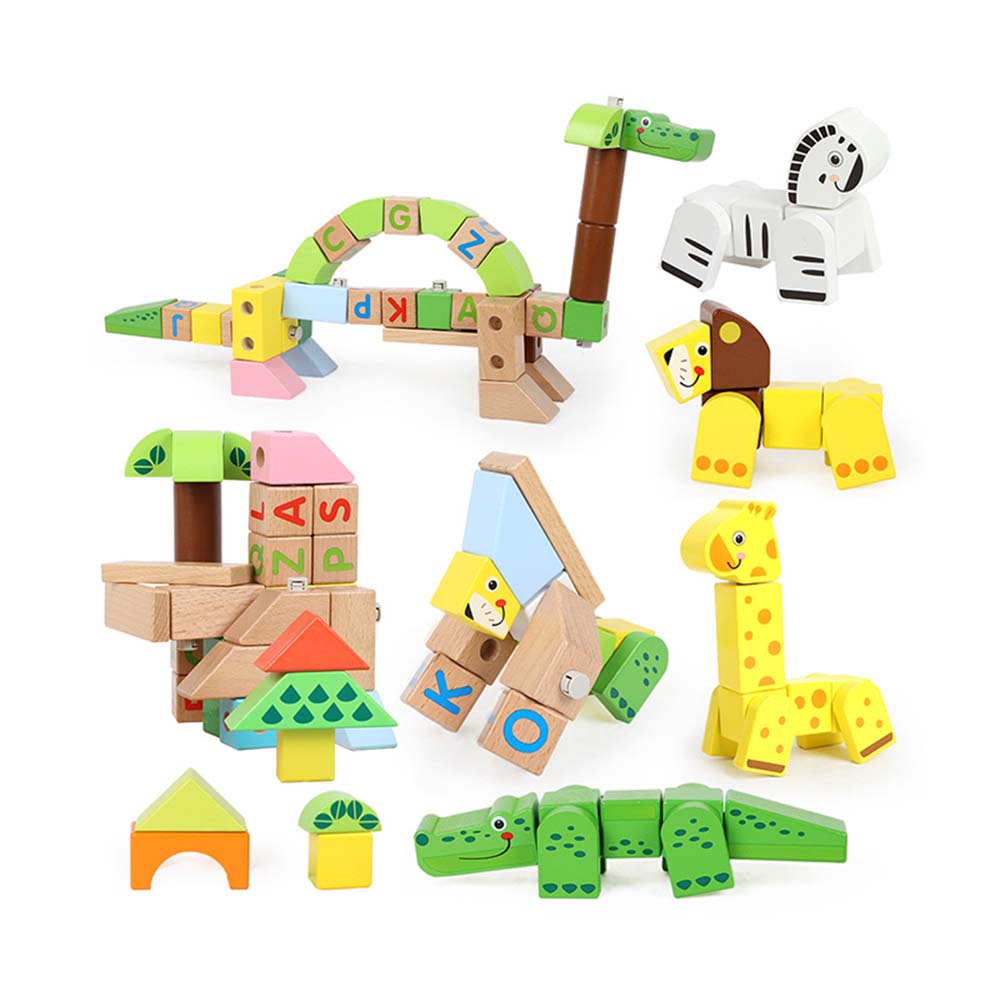 TopBright - Wooden Building Blocks - Forest Animal - 120 Pieces - BrainPlay