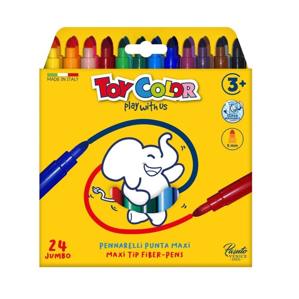 Toy Color - Jumbo Fibre Markers - 5mm Tip - 24 Colours - 24pcs - BrainPlay