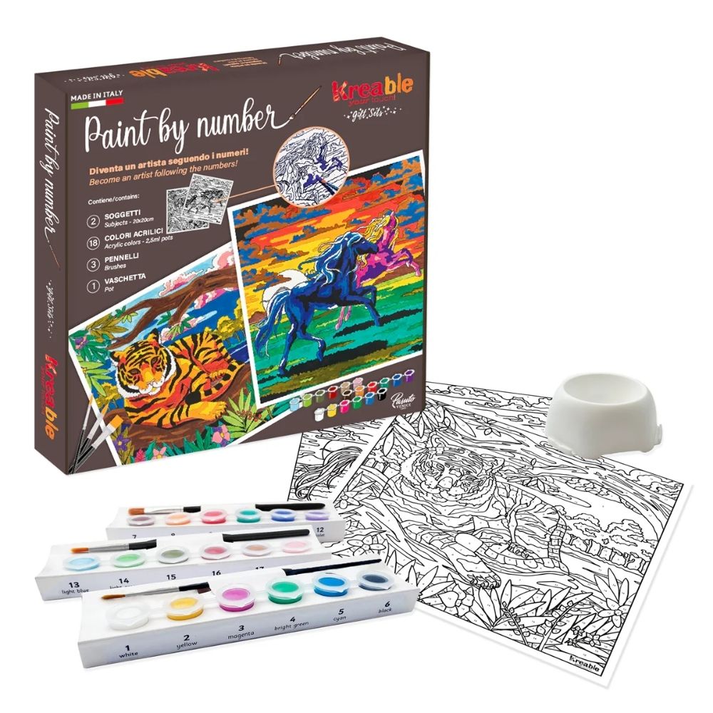 Toy Color Kreable - Paint by Number Gift Box - Tiger & Horses - 18 ...